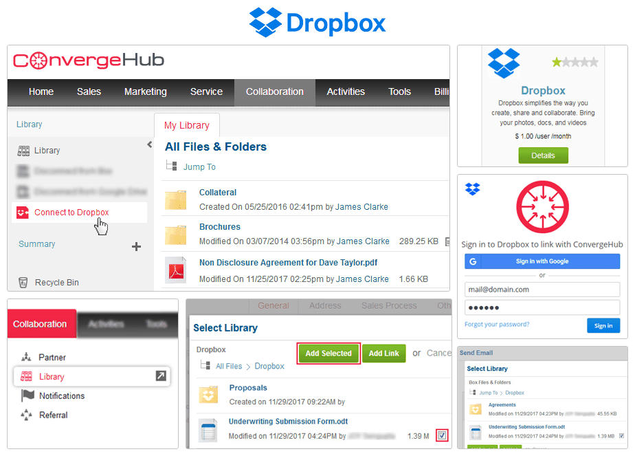 Share, Store and Collaborate using Dropbox in your ConvergeHub CRM